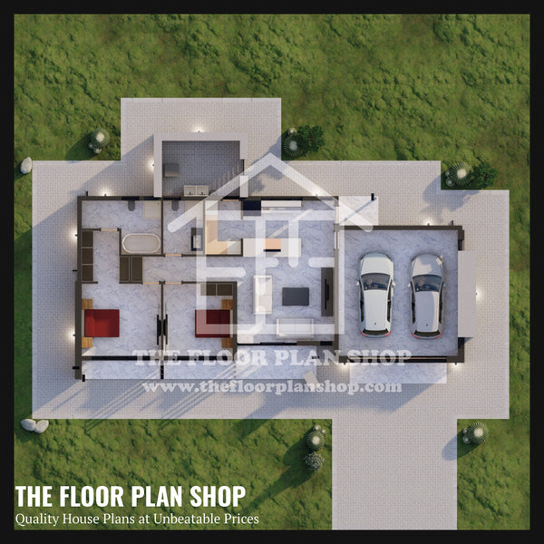 Modern 2-Bedroom Home with Double Garage & Open-Plan Living – The Floor Plan Shop